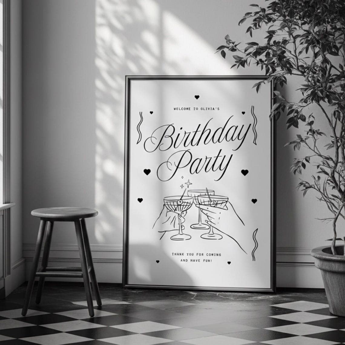 Birthday Party Welcome Sign | Elegant Birth Year Decor | Editable Canva ...