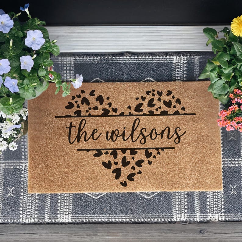 Personalized Family Name Doormat, Customized Valentine's Day Heart ...