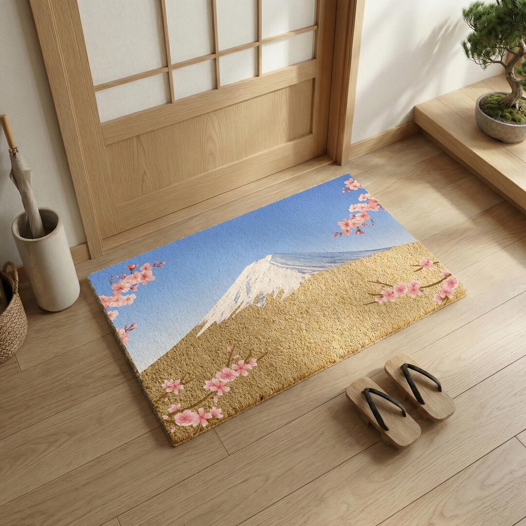 Japanese Fuji Mountain Door Mat, Japanese Sakura Doormat, Japanese ...
