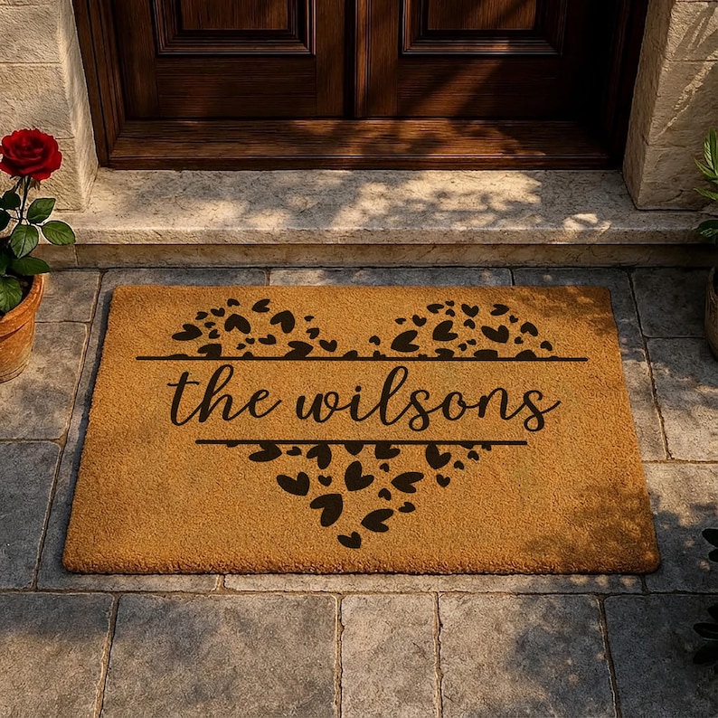 Personalized Family Name Doormat, Customized Valentine's Day Heart ...