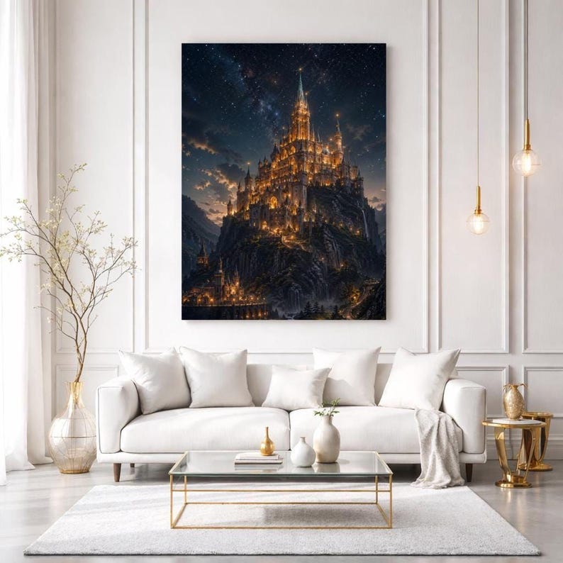 Magical Fantasy Castle Print - Gothic Fairytale Night Sky Wall Art Dark ...