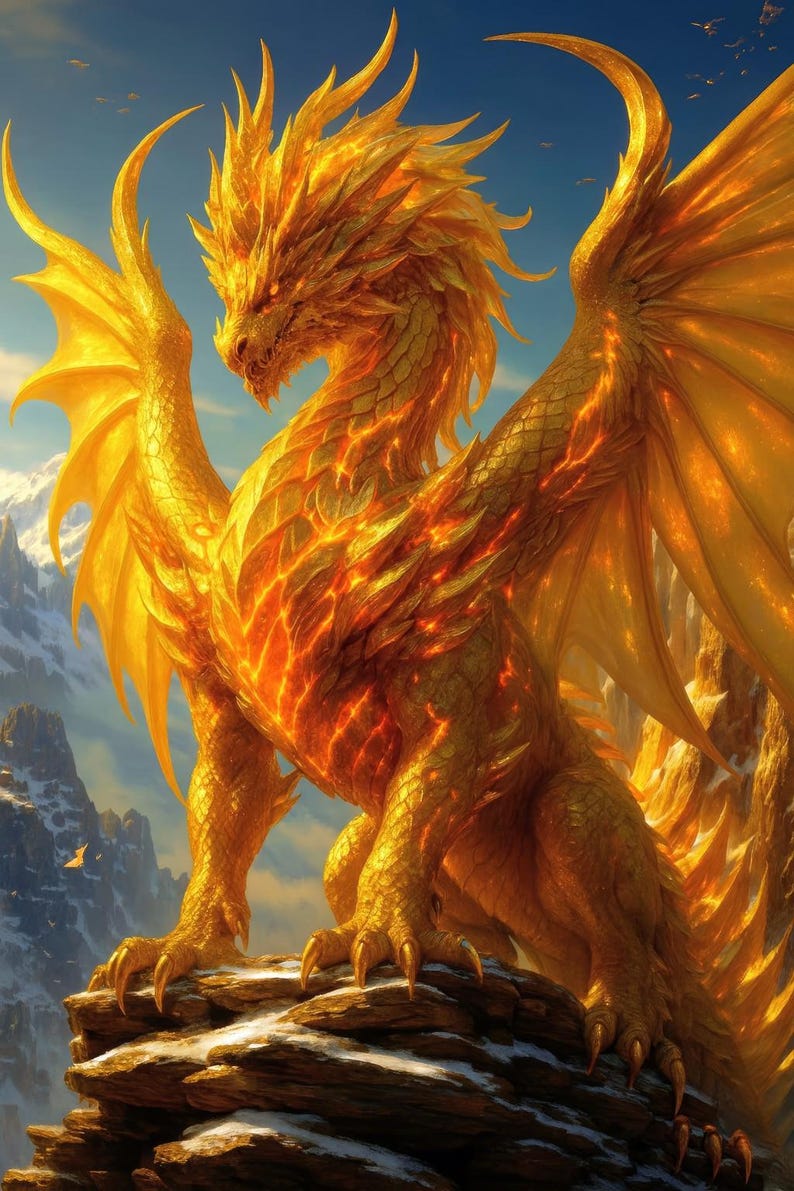 Golden Dragon Wall Art – Radiant Fire Fantasy Poster (digital Download ...