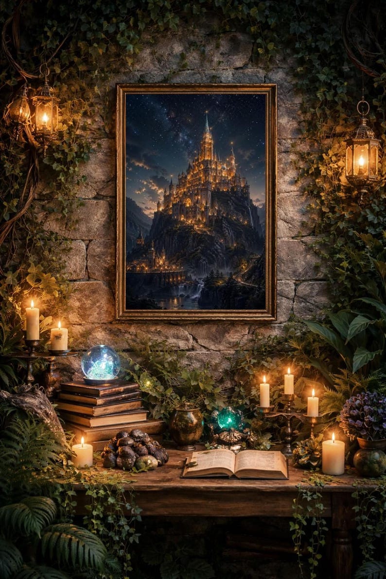Magical Fantasy Castle Print - Gothic Fairytale Night Sky Wall Art Dark ...