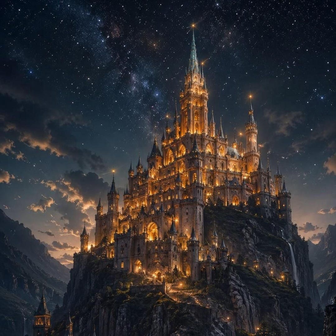 Magical Fantasy Castle Print - Gothic Fairytale Night Sky Wall Art Dark ...