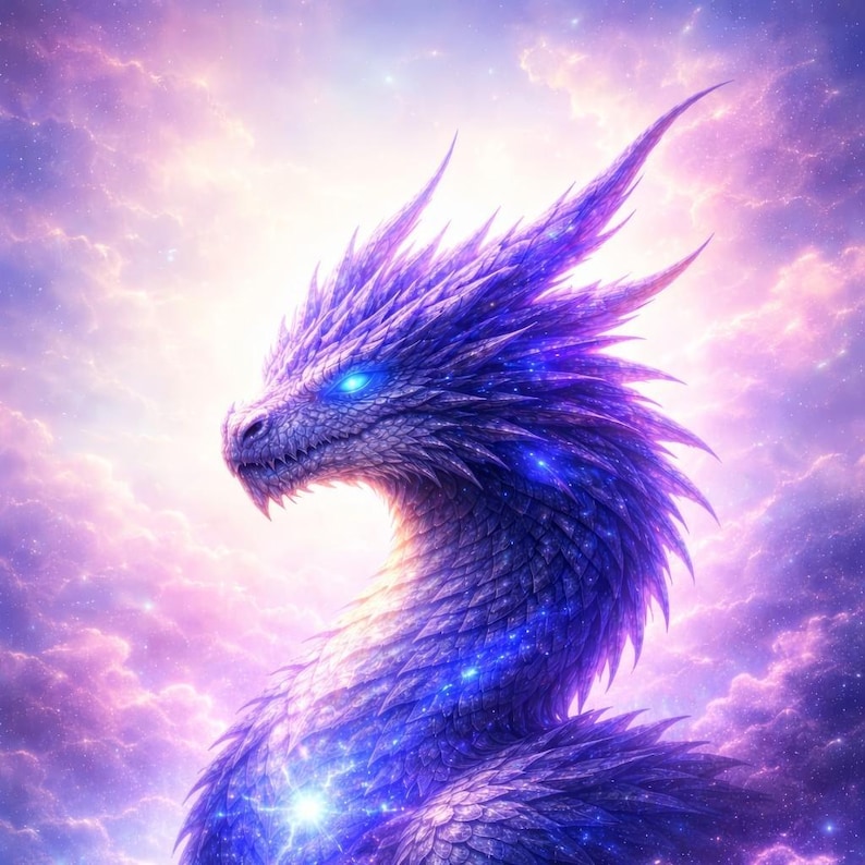 Purple Galaxy Cosmic Dragon Fantasy Digital Art Print - Instant ...