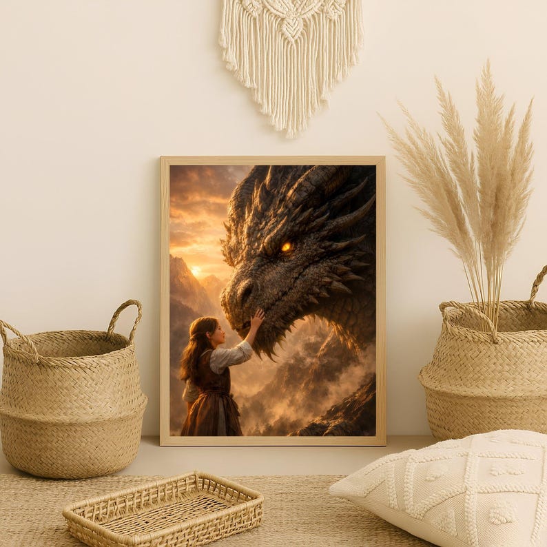 Fantasy Dragon Poster With Girl - Ultra HD Digital Artwork for Wall ...