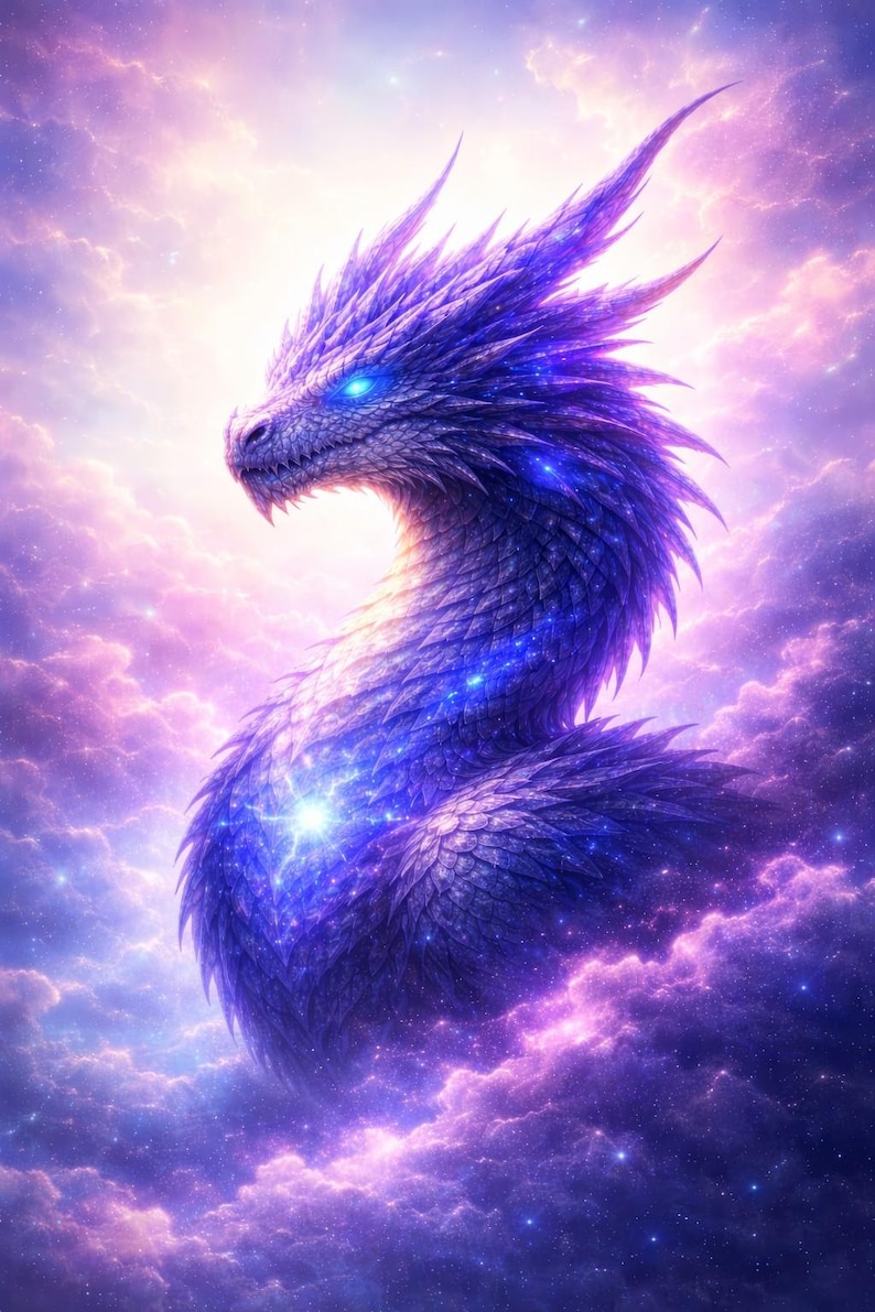 Purple Galaxy Cosmic Dragon Fantasy Digital Art Print - Instant ...