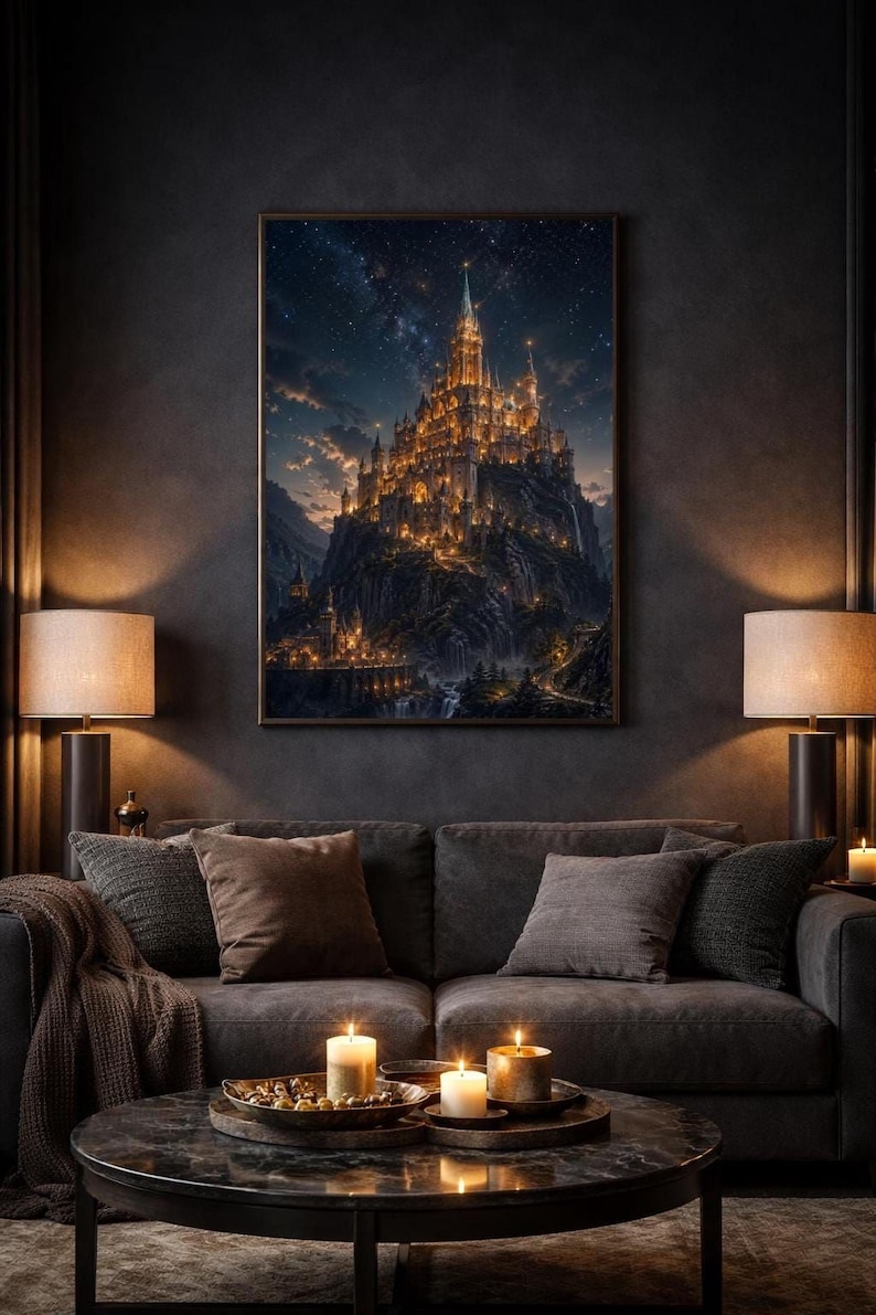 Magical Fantasy Castle Print - Gothic Fairytale Night Sky Wall Art Dark ...