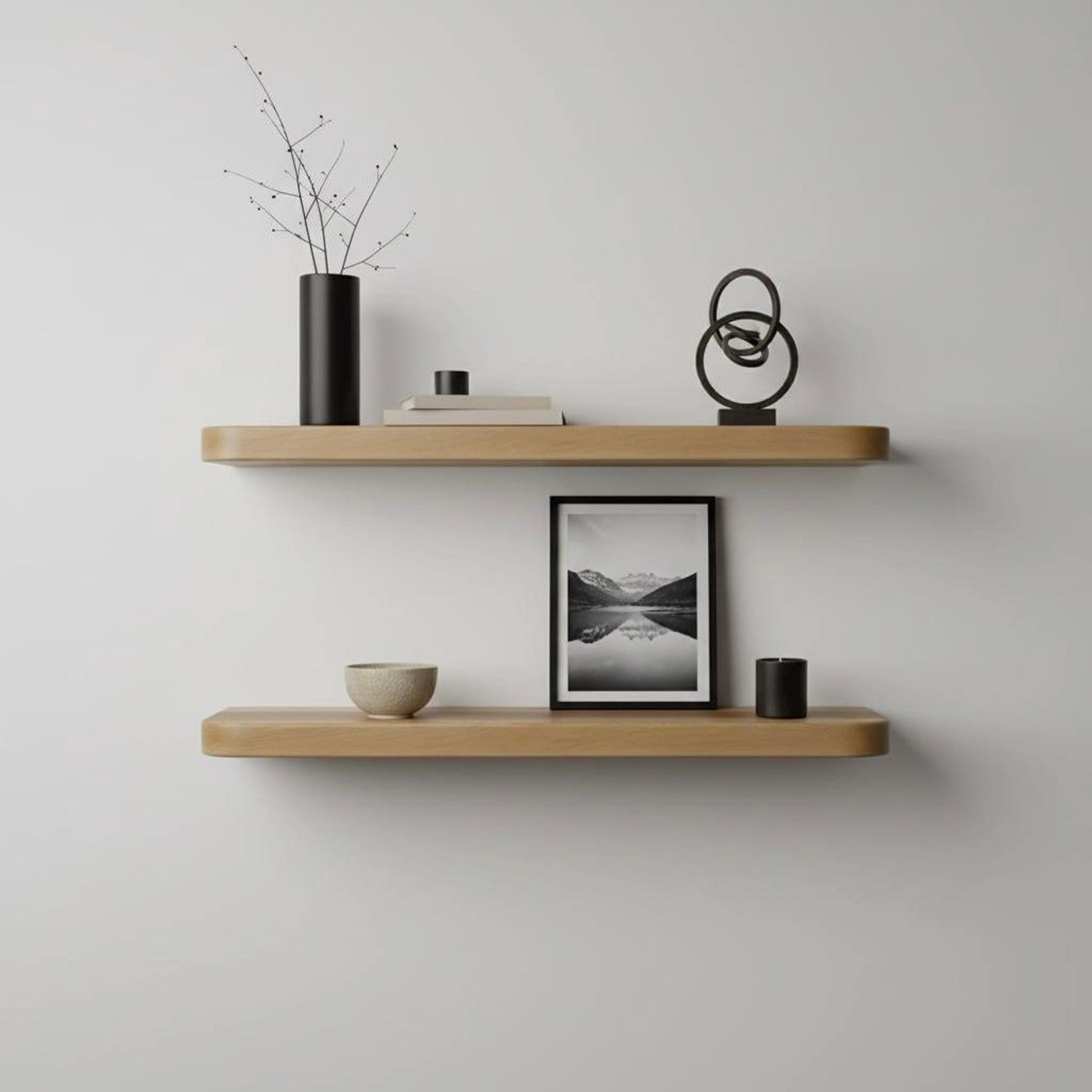 Natural Soft Curve Floating Shelf – Minimalist Solid Wood Wall Shelf ...