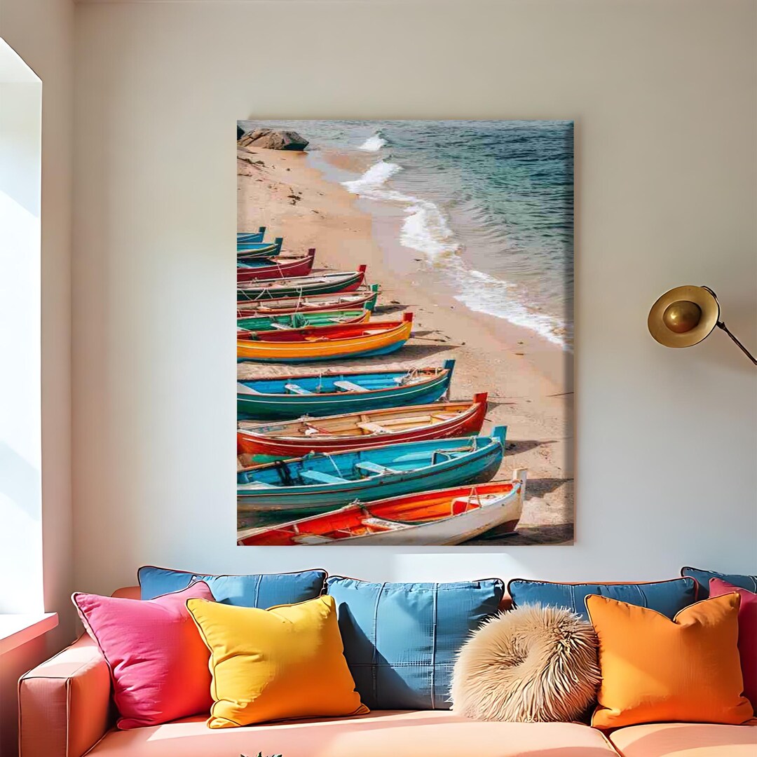Boat Pattern Canvas, Rustic Wooden Boat Printed Poster, Lakehouse Decor ...