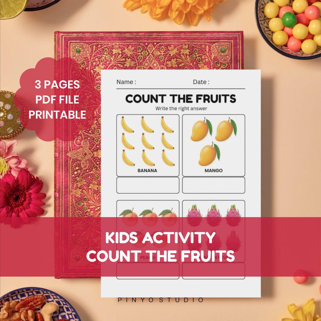 Count the Fruits Kids Printable Worksheet – Preschool Counting Activity ...