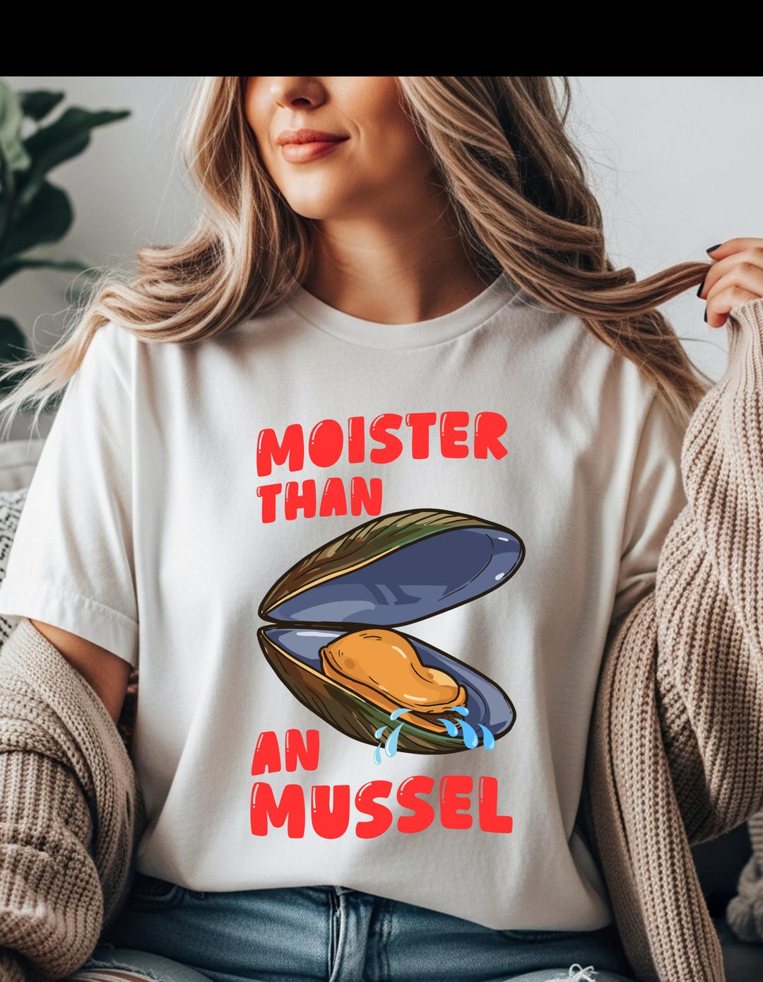 Moister Than an Mussel T-shirt | Funny Mussel Shell Seafood Graphic Tee ...