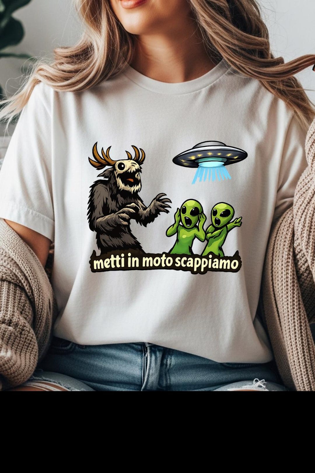 Funny Wendigo With Alien Comic Shirt,wendigo and UFO Graphic Tee ...