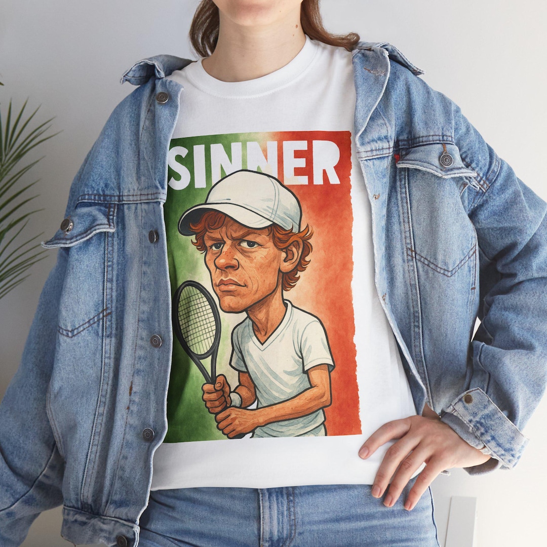 Funny Jannik Sinner Caricature Cartoon Tennis Player Tee,sinner Tennis ...