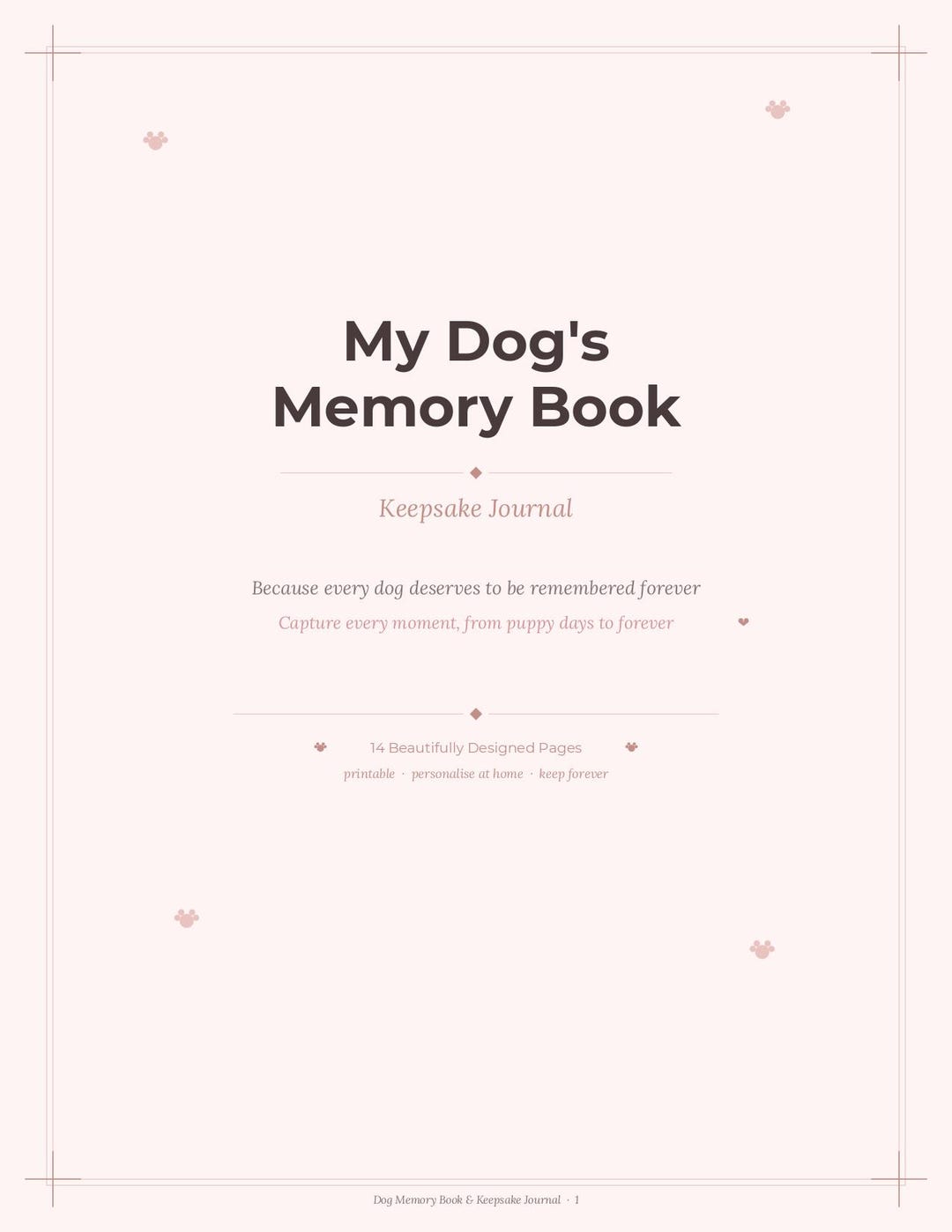 Dog Memory Book Printable PDF | Pet Keepsake Journal | Puppy Milestone ...