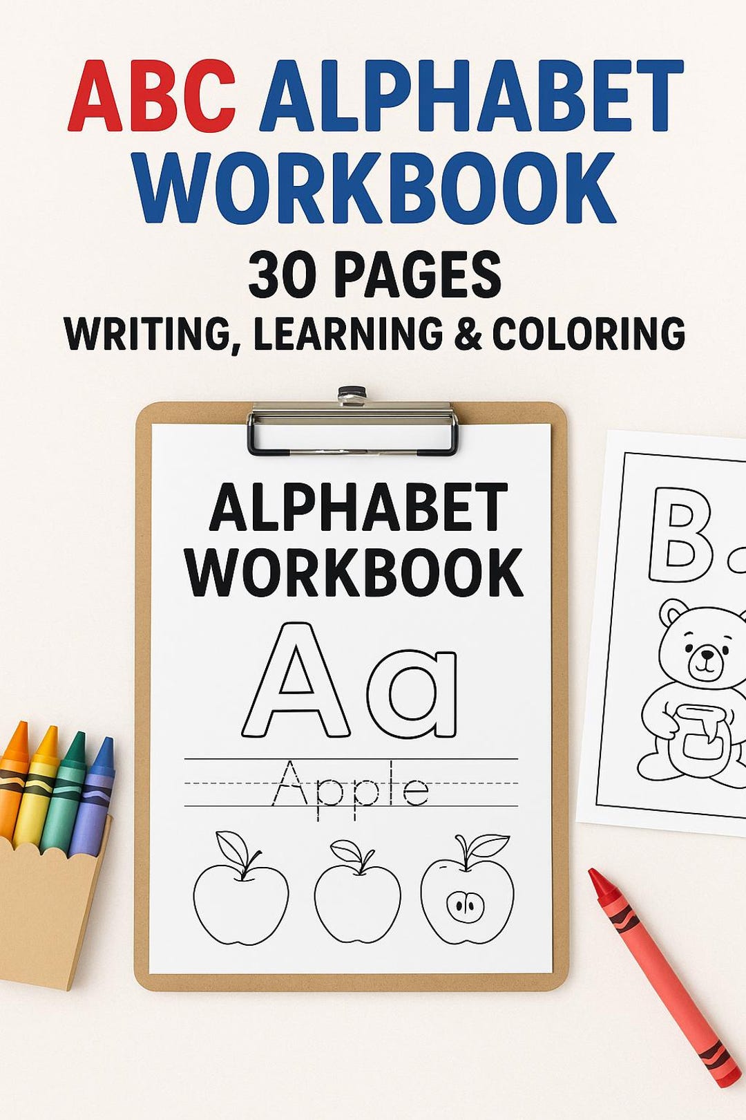 ABC Alphabet Workbook for Kids | 30 Pages Writing, Learning & Coloring ...