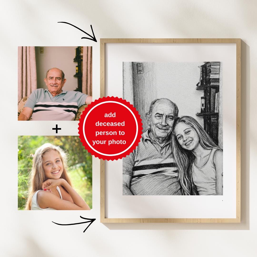 Custom Pencil Sketch Memorial Portrait | Add Deceased Loved One | Black ...
