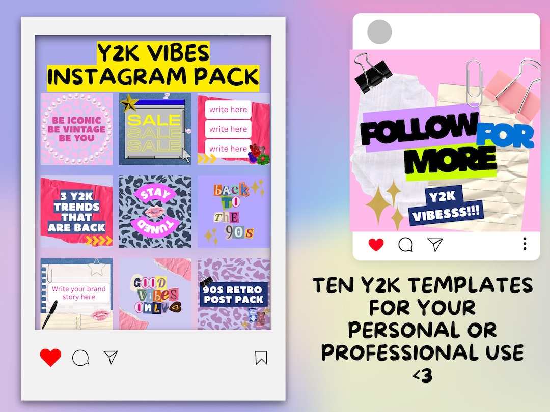 Y2K Instagram Templates 10 Editable Canva Posts 90s Aesthetic Social ...