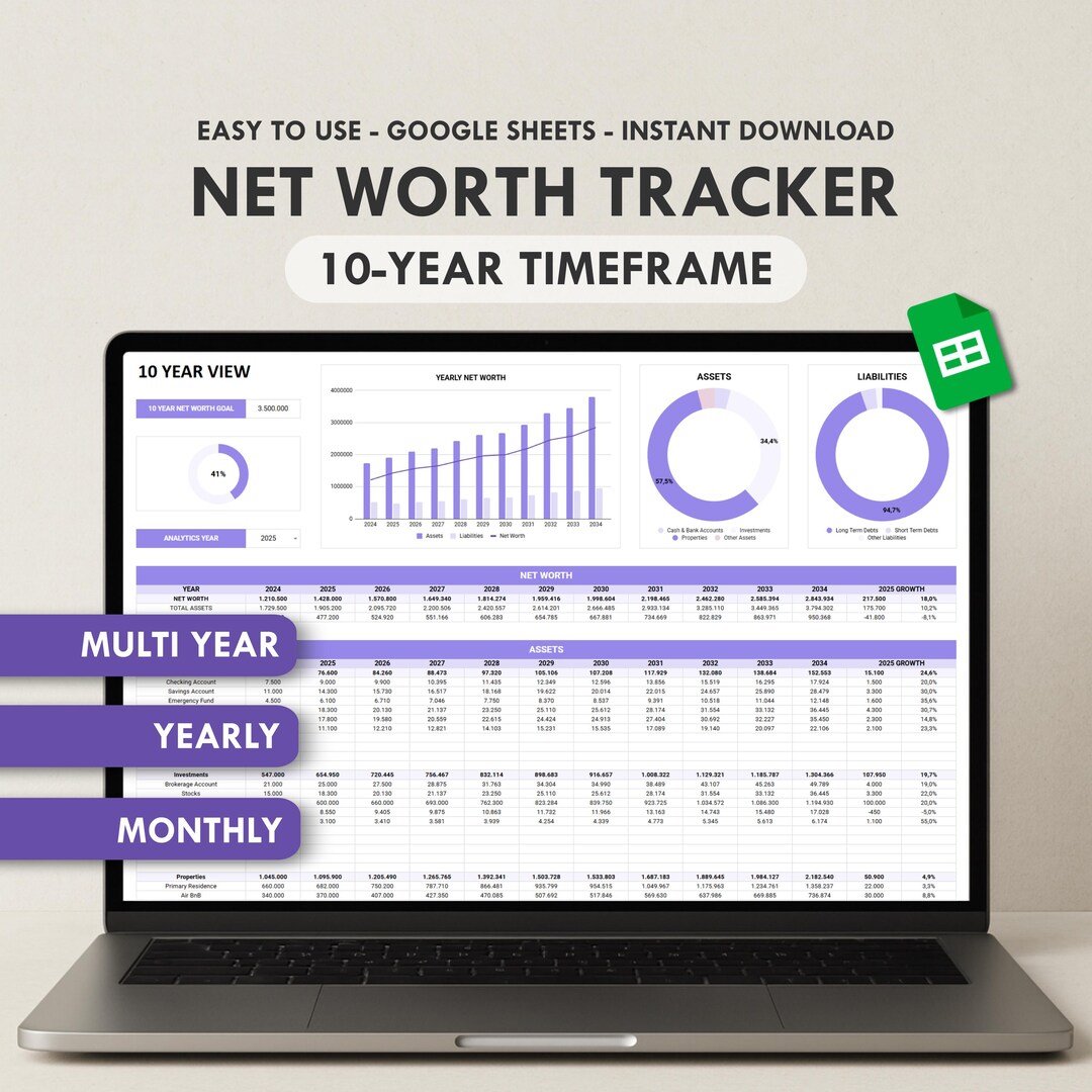 Net Worth Tracker Spreadsheet for Google Sheets Net Worth Calculator ...