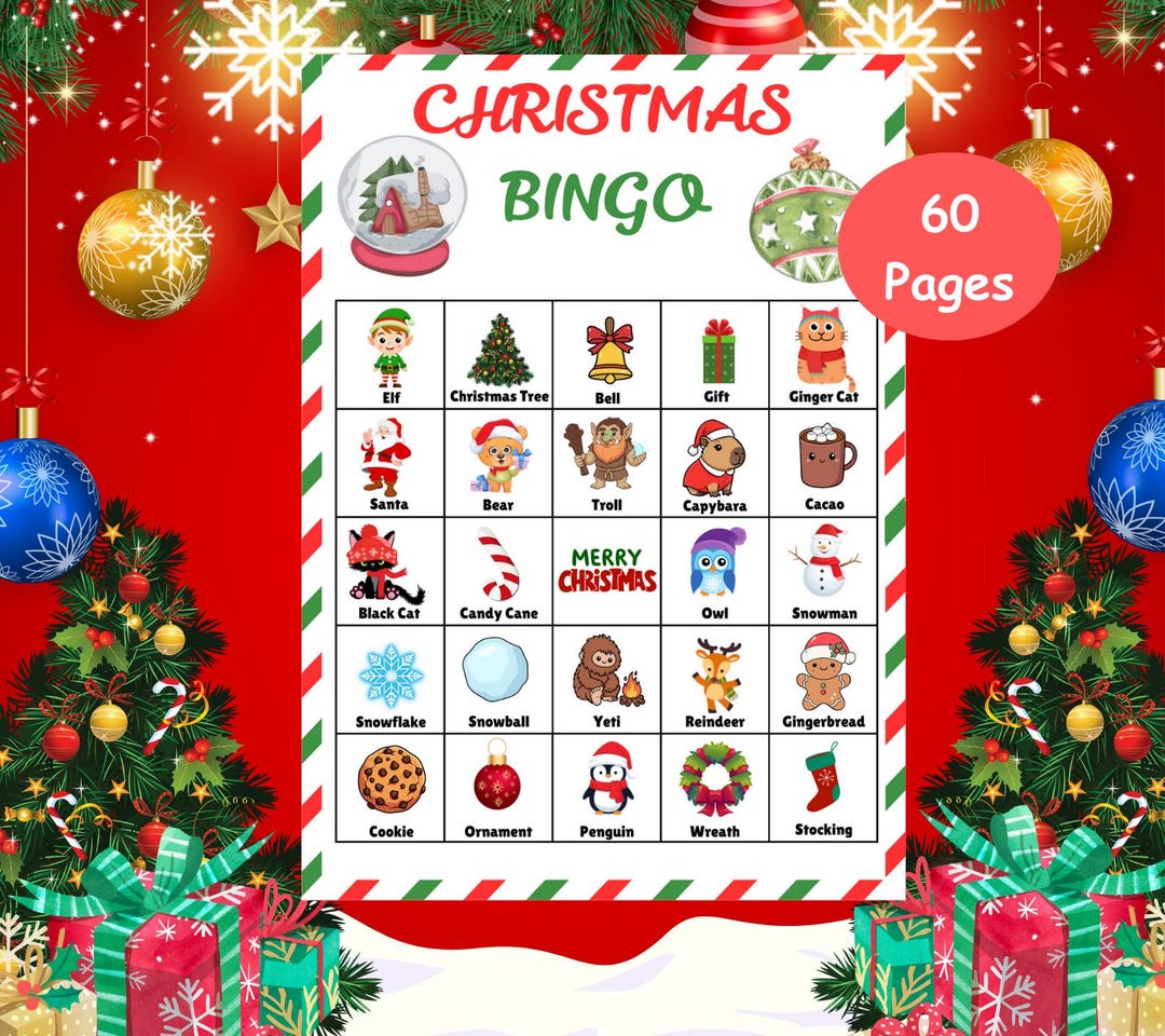Christmas Bingo, 60 Christmas Bingo Cards, Christmas Games, Christmas ...