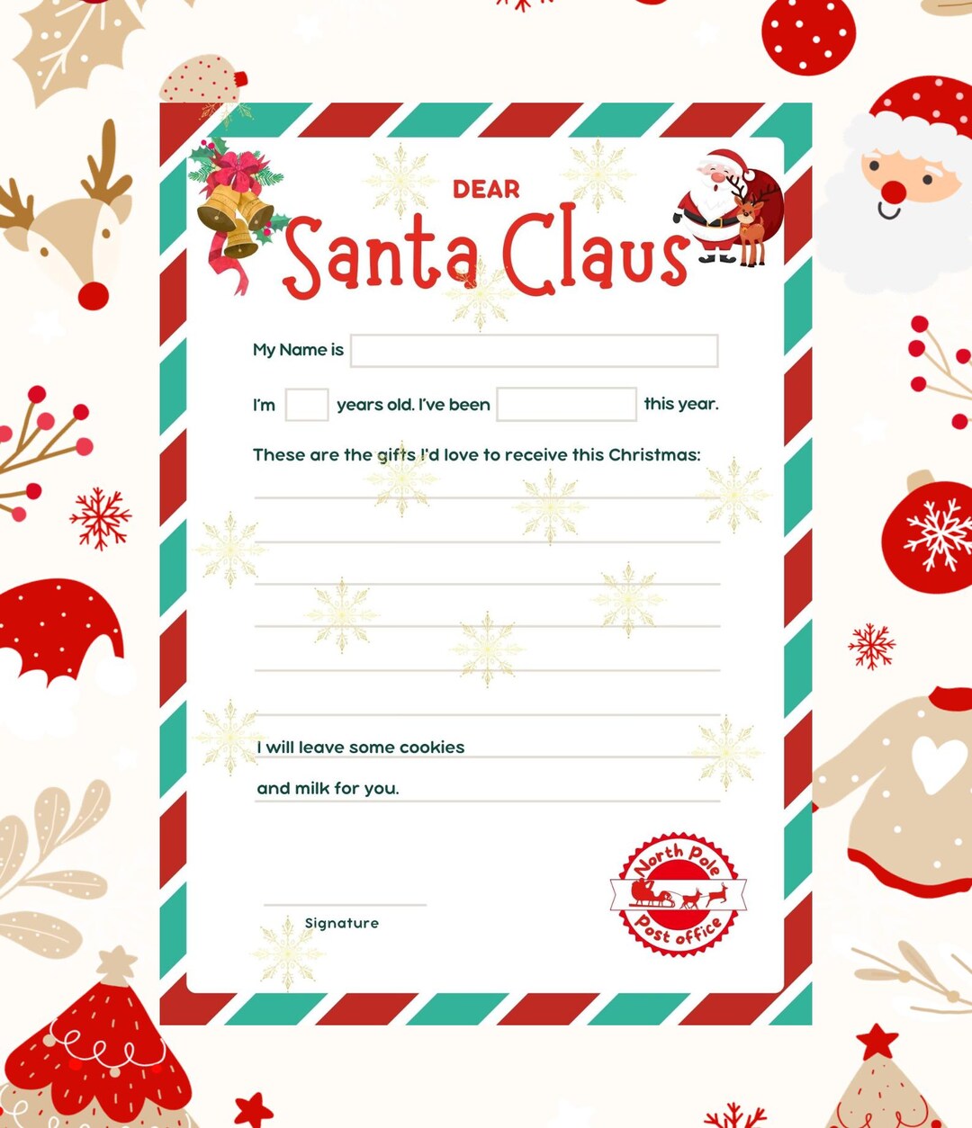 Letter to Santa Printable Santa Wish List Letters Christmas Letter Easy ...