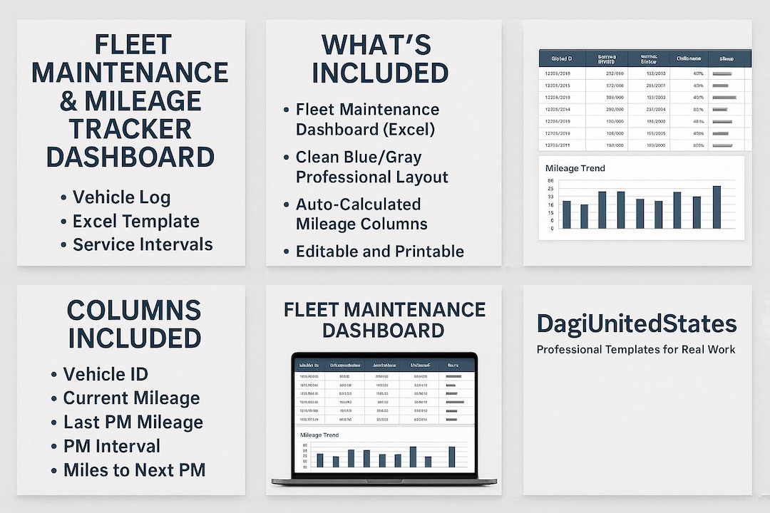 Fleet Maintenance & Mileage Tracker Dashboard | Vehicle PM Log | Excel ...