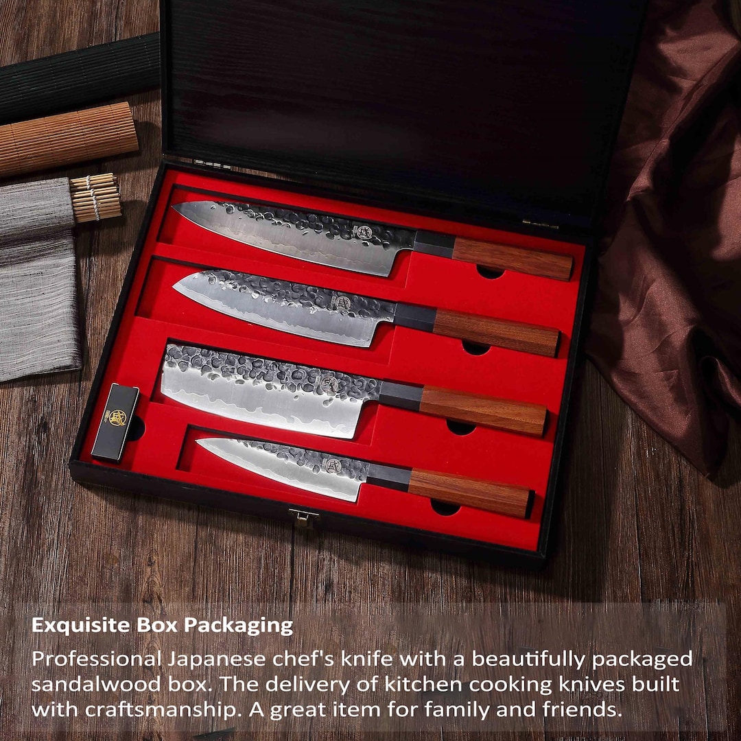Forged Carbon Steel Japanese Chef Knife Set, Rosewood Handle, 4-piece ...