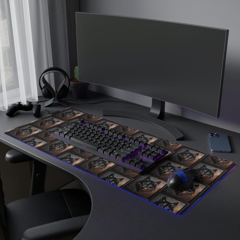 LED Modern Wolf Line-art Gaming Mouse Pad - RGB Border - Etsy