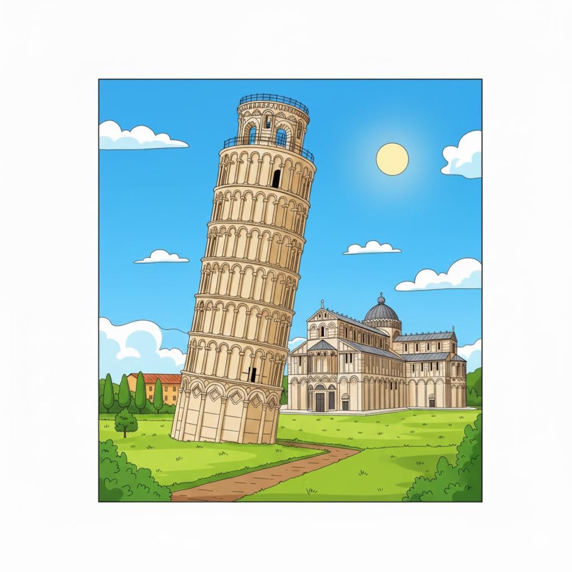 Leaning Tower of Pisa Coloring Page, Italy Landmark Coloring Sheet for ...