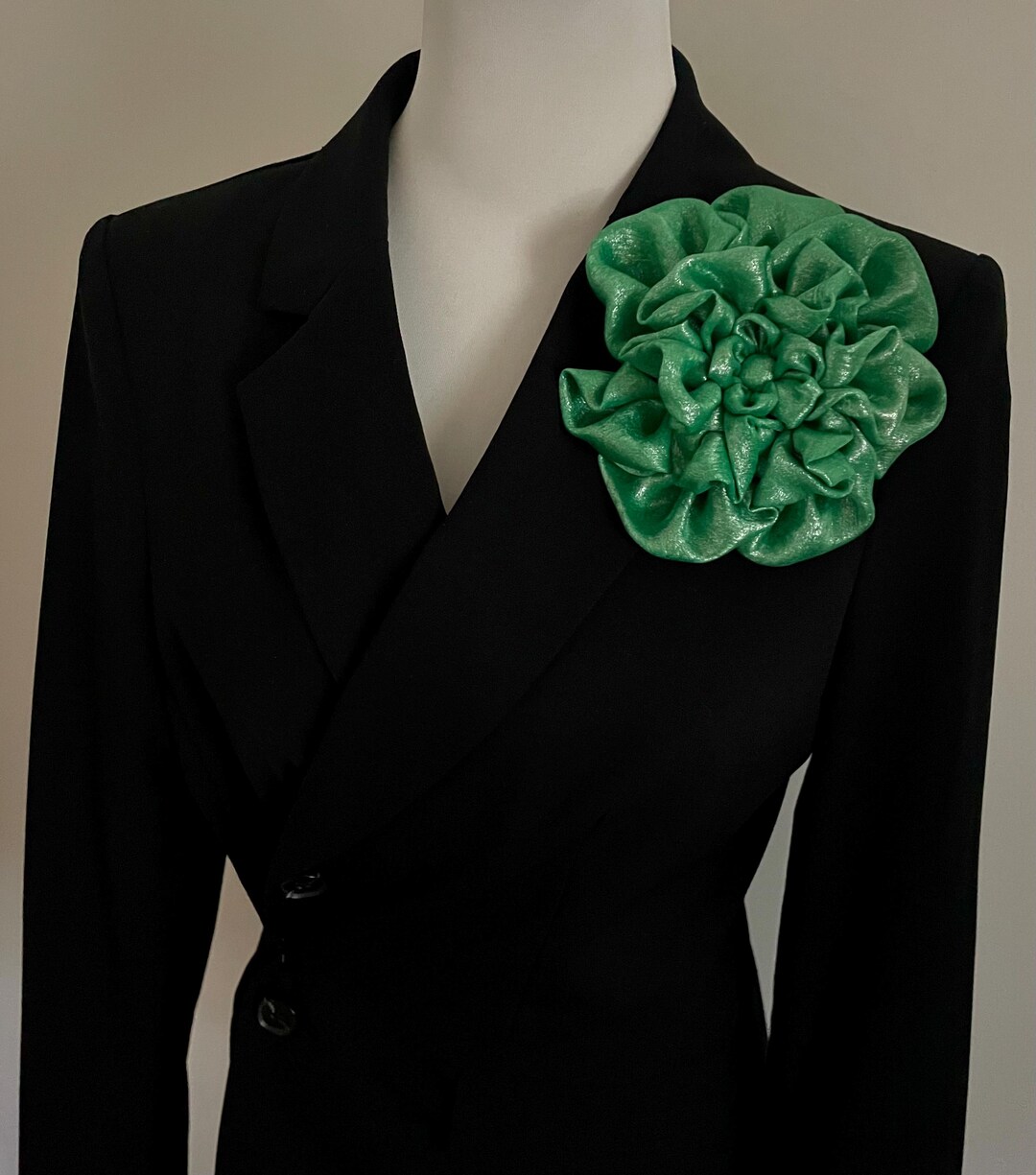 Emerald Green Flower Brooch in Premium Satin – Statement Couture Piece ...