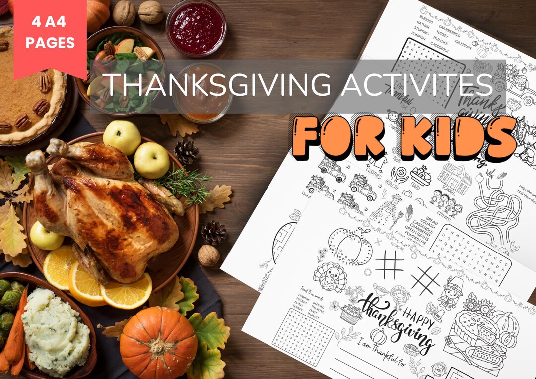 Thanksgiving Activity Pack for Kids - 4 A4 Printable Worksheets With ...