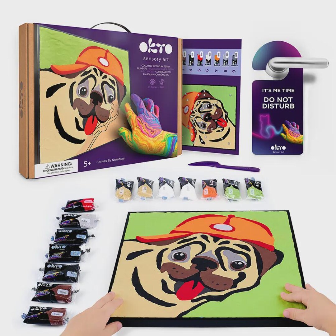 Pug Dog Coloring With Clay Set - Air Dry Clay Kit, Paint by Numbers Kit ...