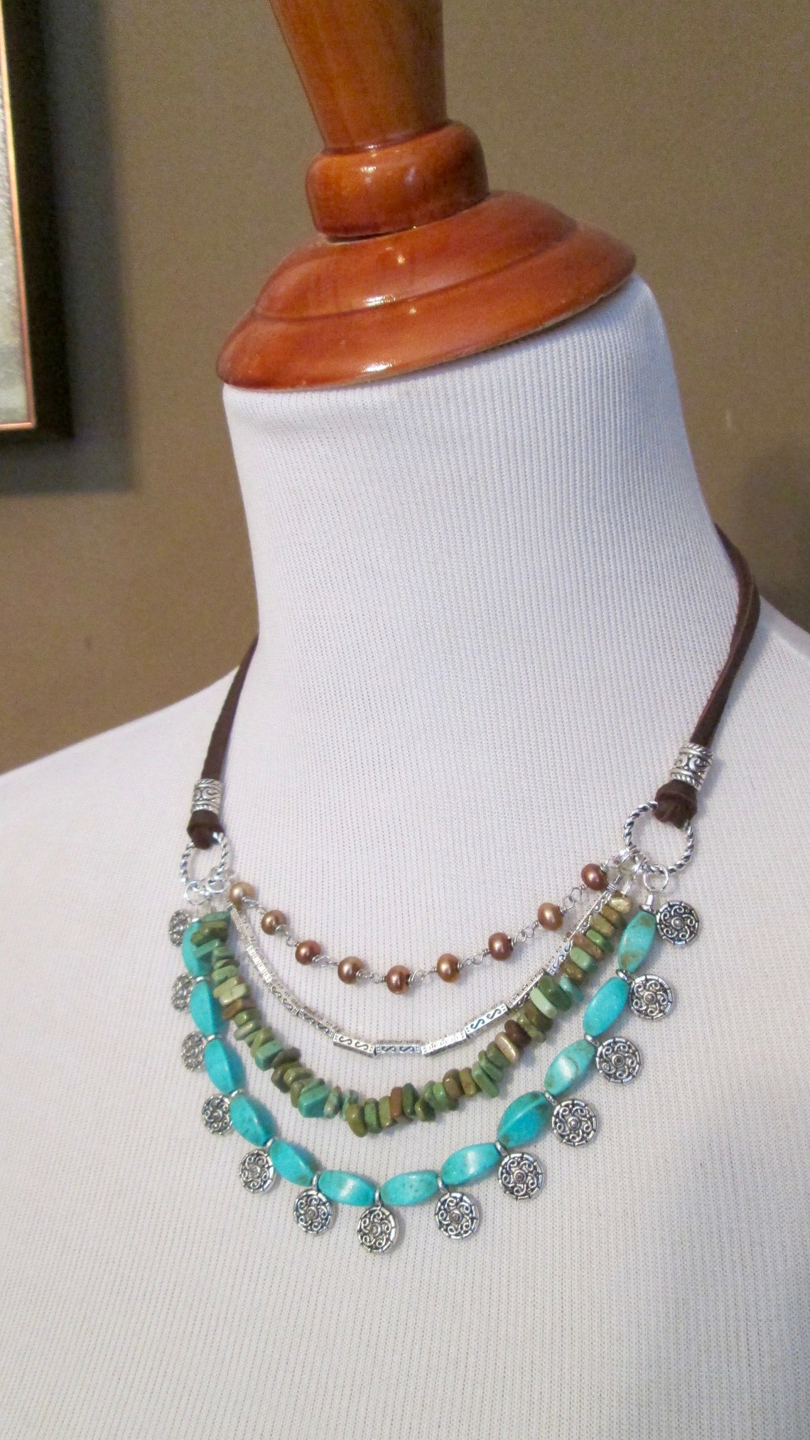 Multi Strand Turquoise and Leather Boho Necklace With - Etsy