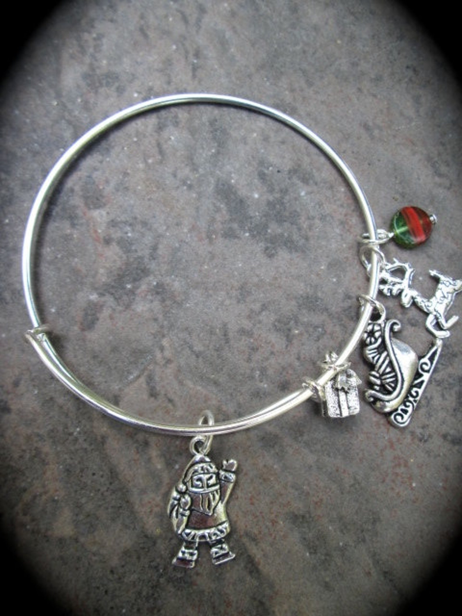 Santa Claus Christmas Bangle Bracelet With Santa Sleigh - Etsy