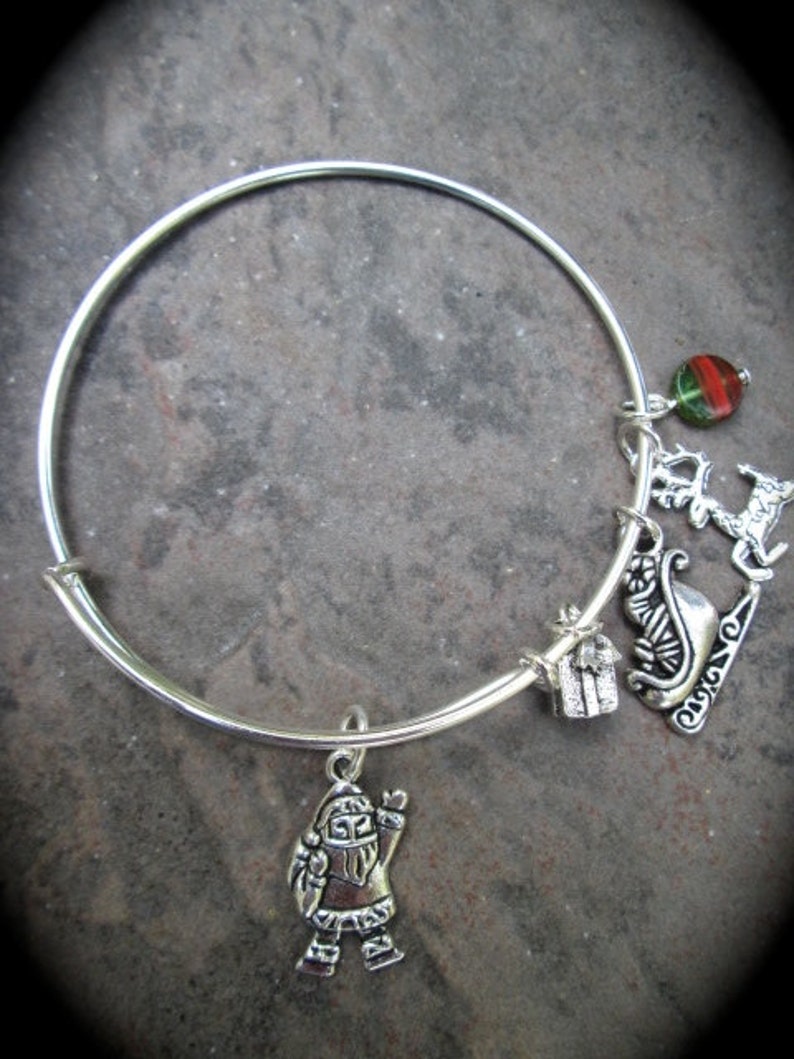 Santa Claus Christmas Bangle Bracelet With Santa Sleigh - Etsy