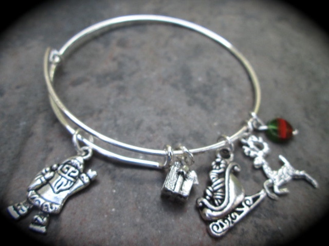 Santa Claus Christmas Bangle Bracelet With Santa Sleigh Reindeer and ...