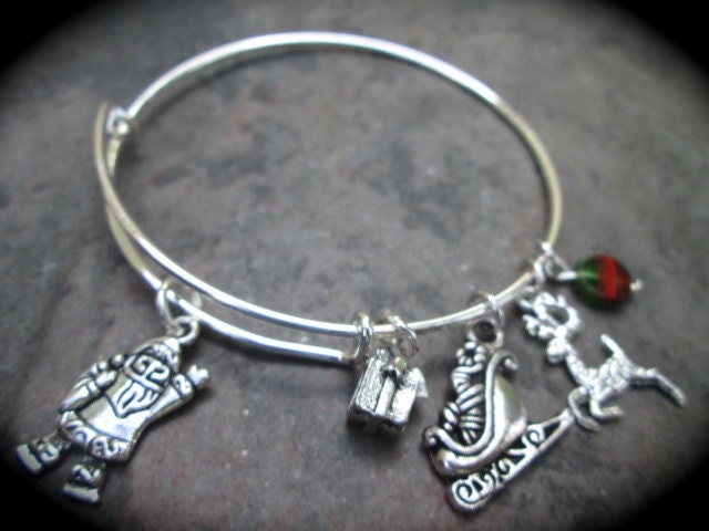 Santa Claus Christmas Bangle Bracelet With Santa Sleigh - Etsy
