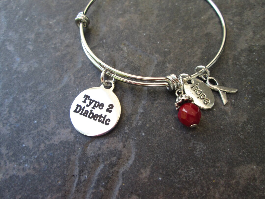 Type 2 Diabetic Adjustable Stainless Steel Bangle Bracelet With Hope ...