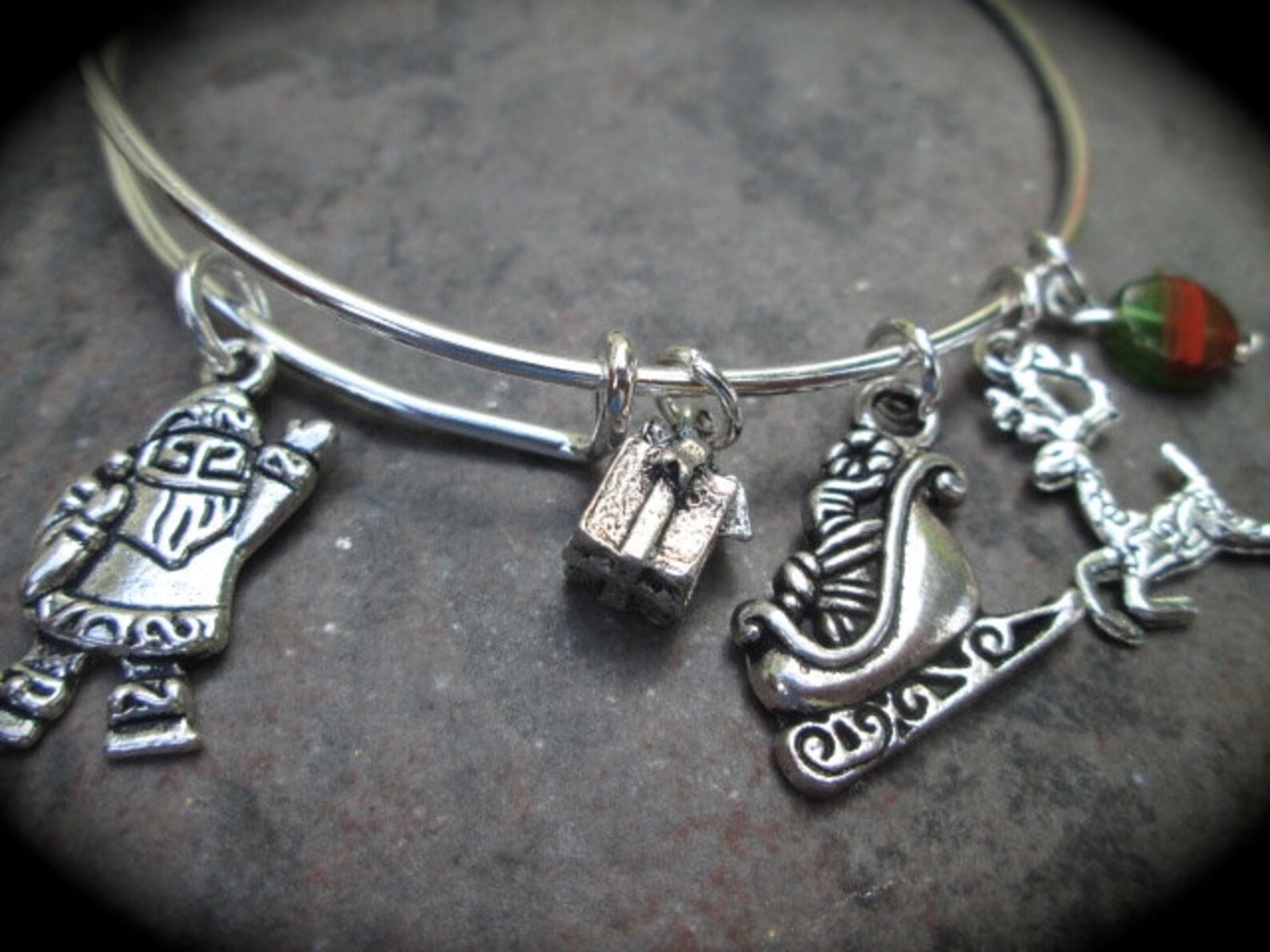 Santa Claus Christmas Bangle Bracelet With Santa Sleigh - Etsy