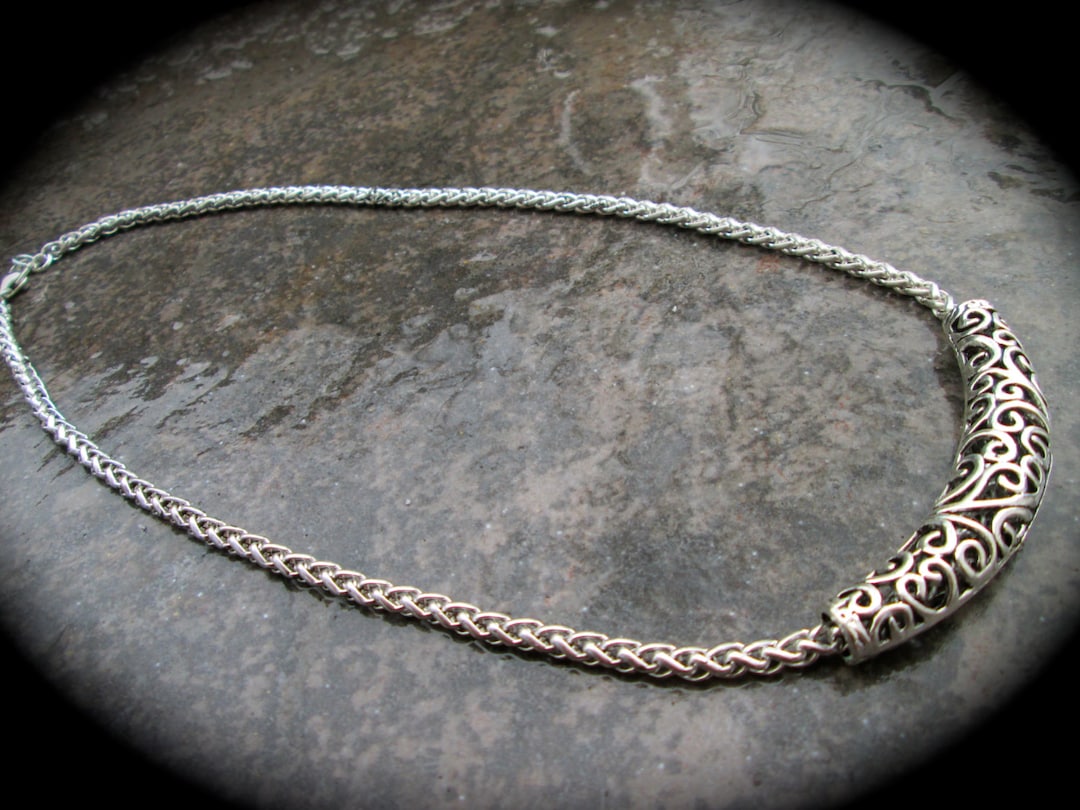 Silver Filigree Necklace With Foxtail Chain 18 1/2" or Your Choice ...