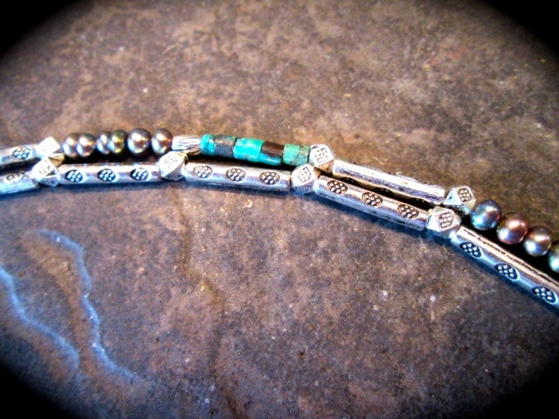 African Turquoise and freshwater pearl double strand necklace | Etsy