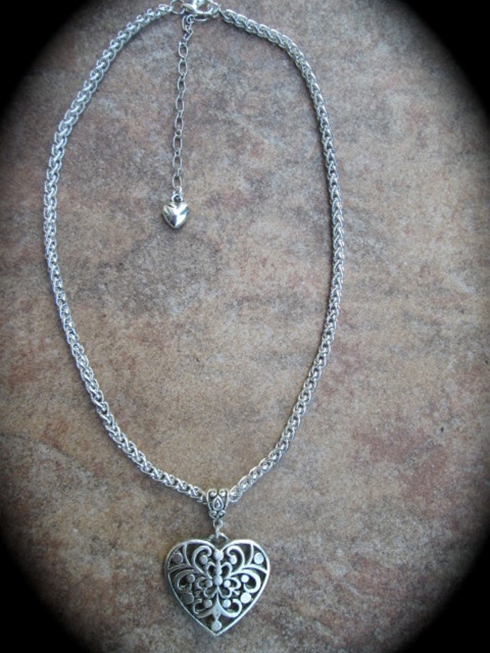 Silver Filigree Heart Necklace With Foxtail Chain 16" With 3" Extender ...