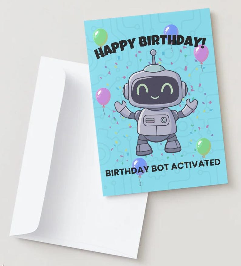 Robot Birthday Card for Kids | Fun Cartoon Robot Printable - Etsy