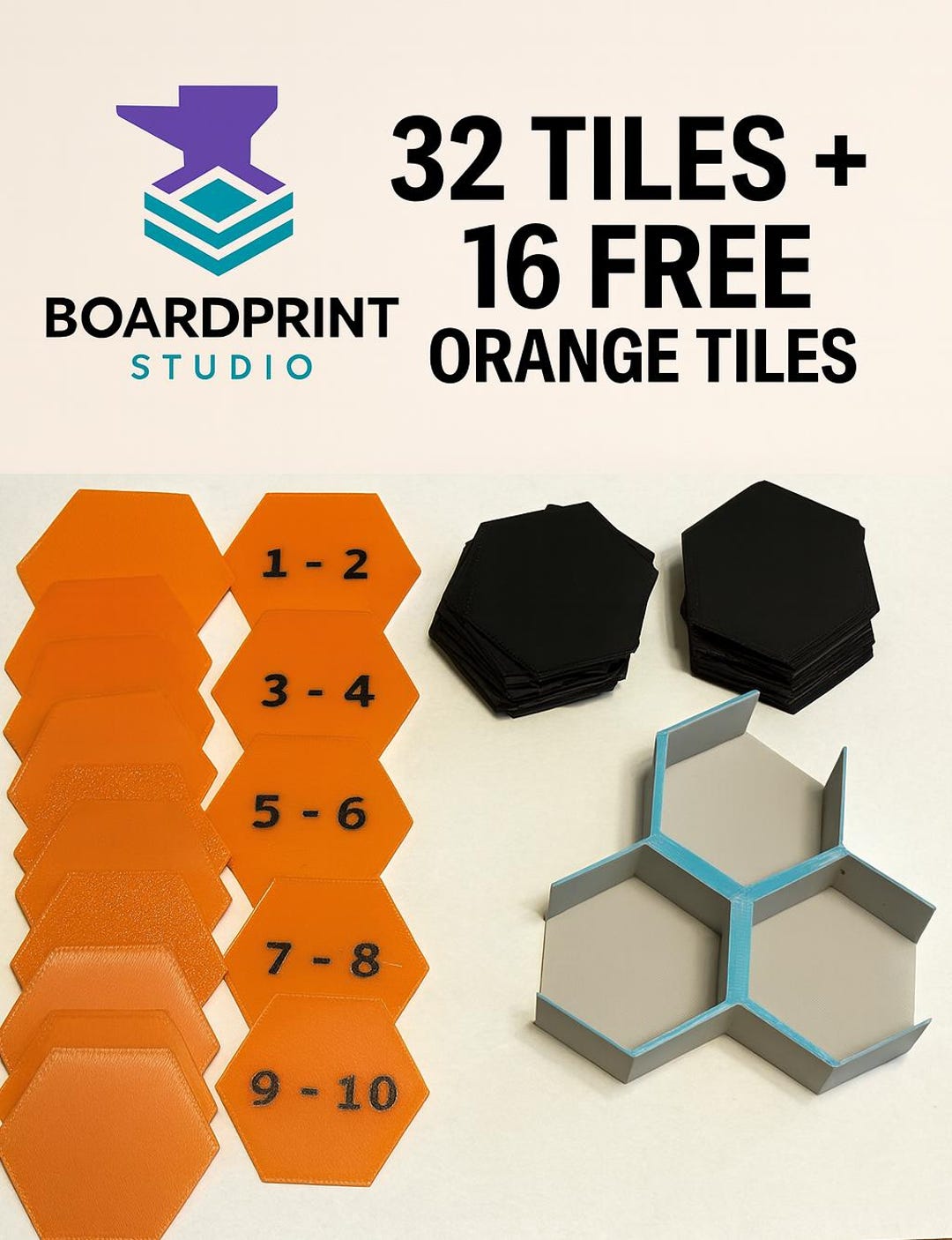 Deluxe 3d-printed Hex Tile Set – 32 Color Tiles + 16 Orange Bonus Tiles ...