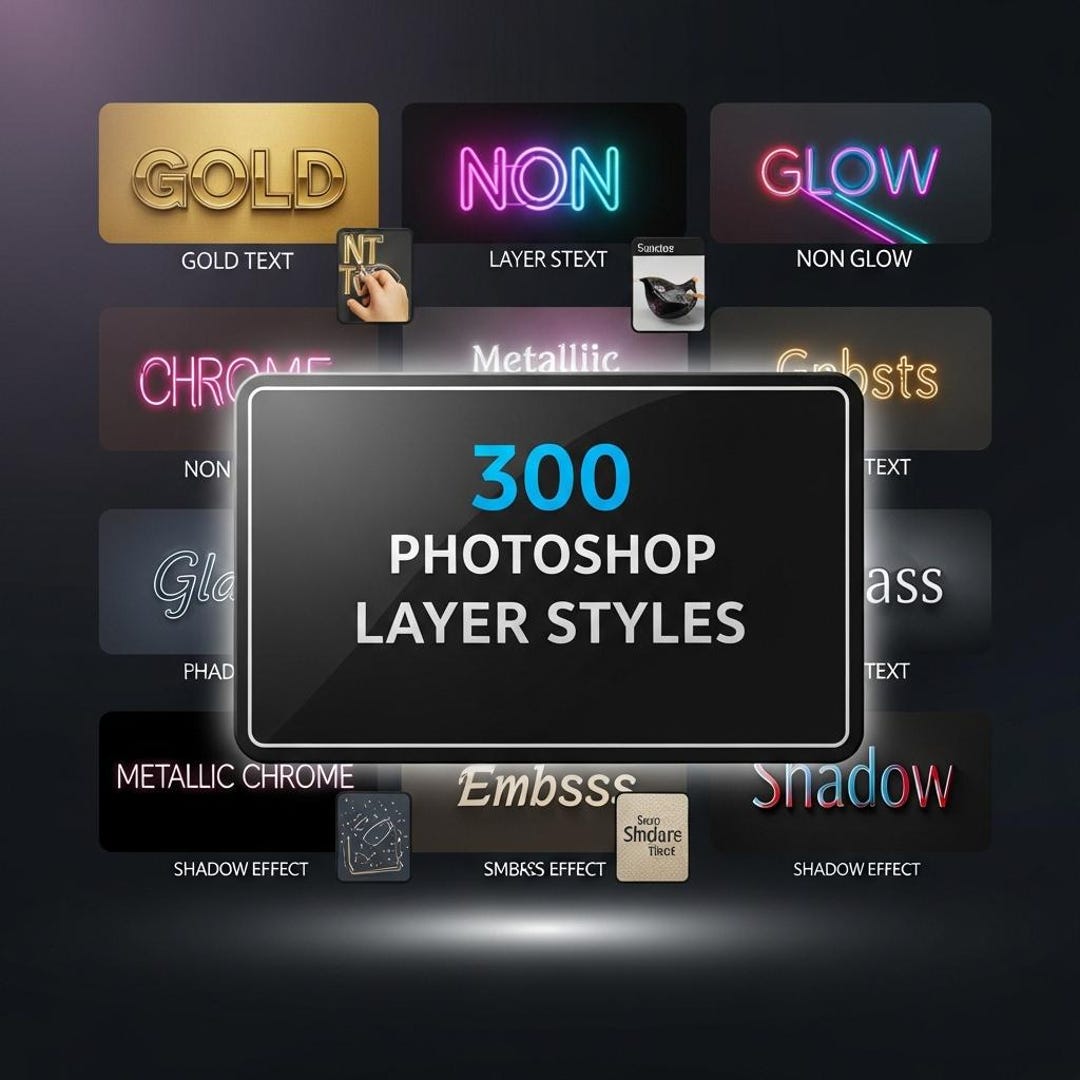 300 Photoshop Layer Styles | Text Effects, Neon, Metallic (PSD) - Etsy