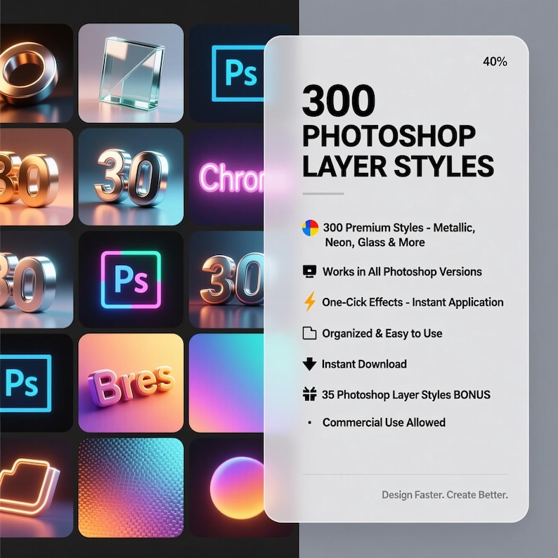 300 Photoshop Layer Styles | Text Effects, Neon, Metallic (PSD) - Etsy