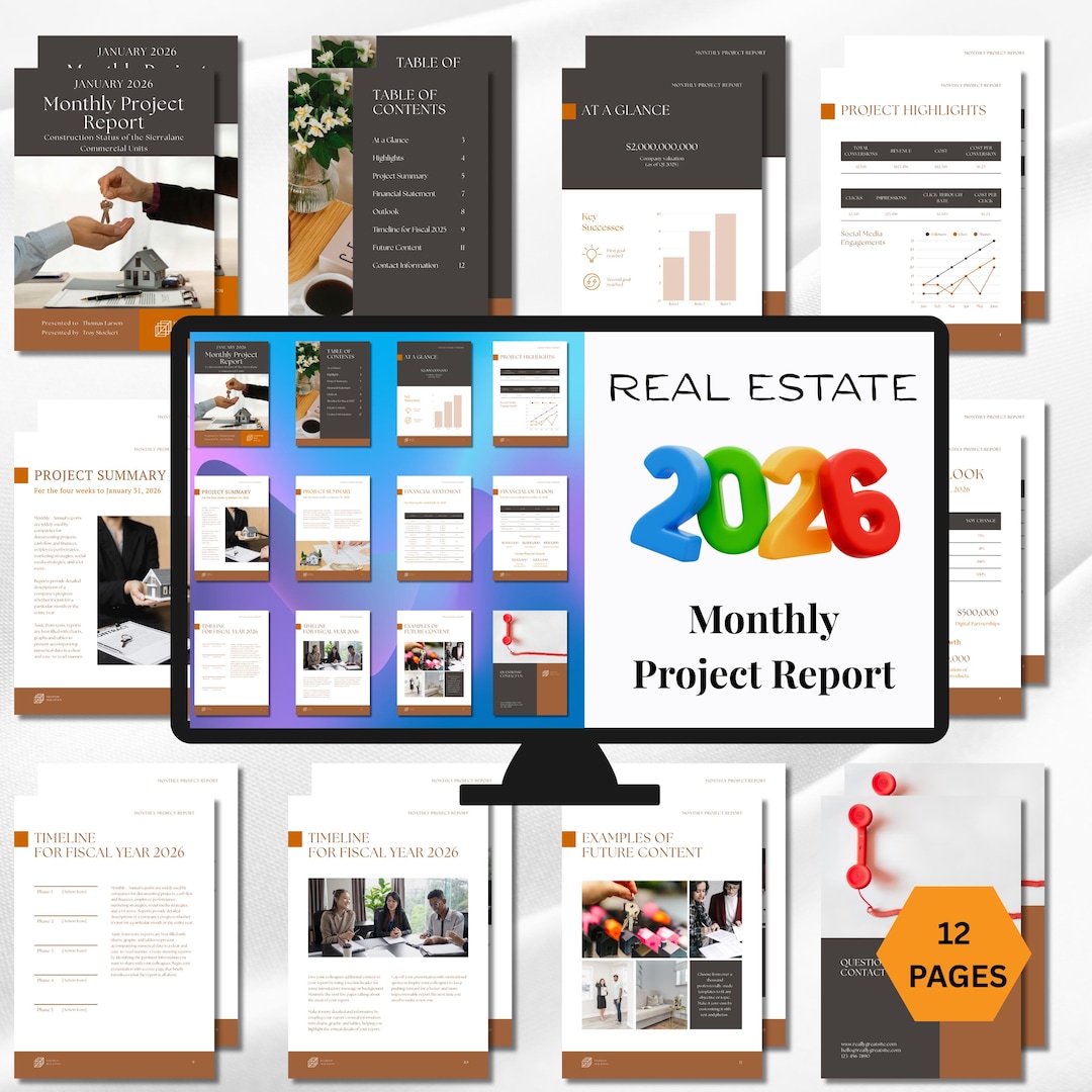 2026 Monthly Project Report Planner | Construction Status Tracker for ...