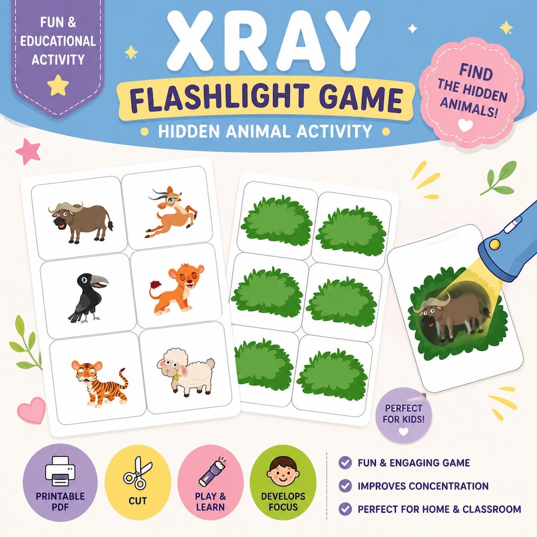 XRAY Fun Activity Flashlight Game Printable? Hidden Animal Activity ...