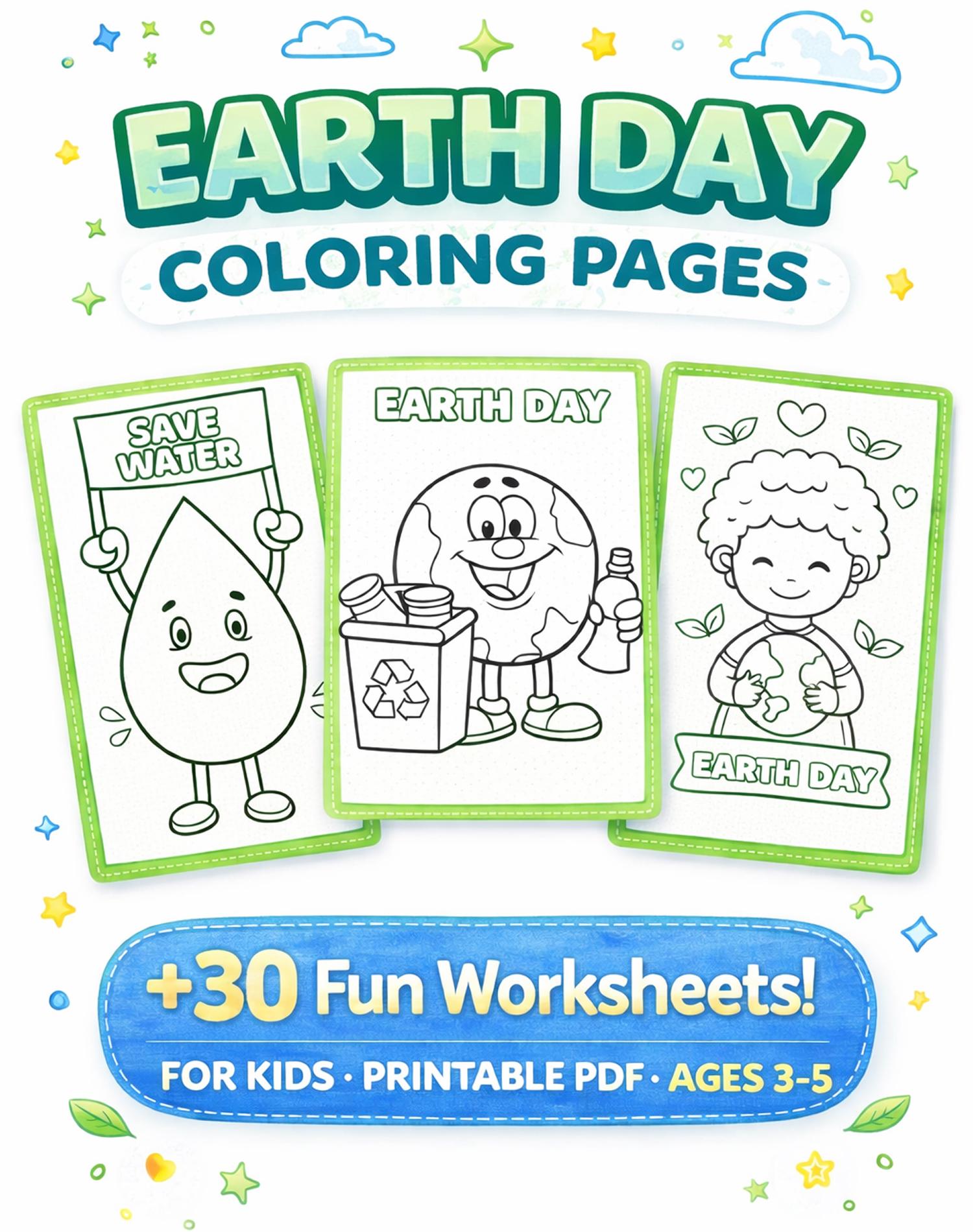Earth Day Coloring Pages for Kids | 30 Printable PDF Activity Book ...