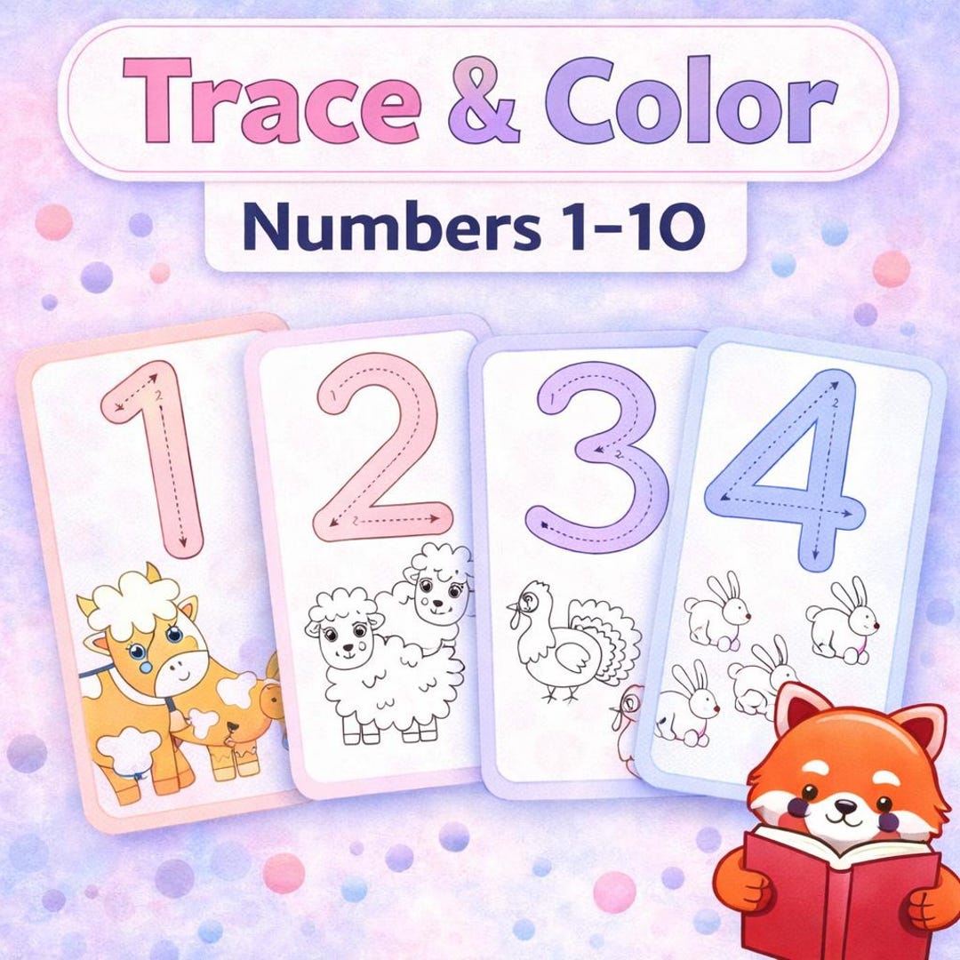 Trace and Color Numbers 1-10 Worksheets – Preschool Kindergarten PDF ...